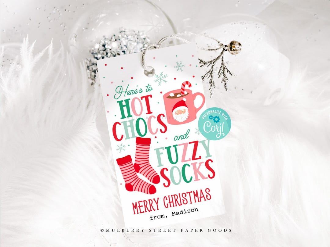 Hot Chocolate Fuzzy Socks Christmas Gift Tag Printable Secret Santa Hot ...
