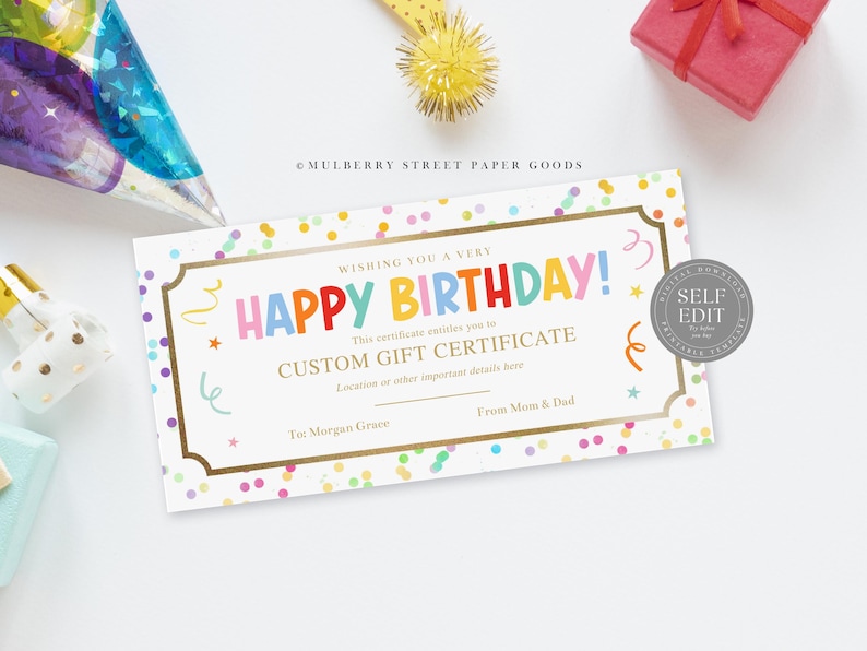 Editable Birthday Gift Certificate Canva Template Digital Download ...