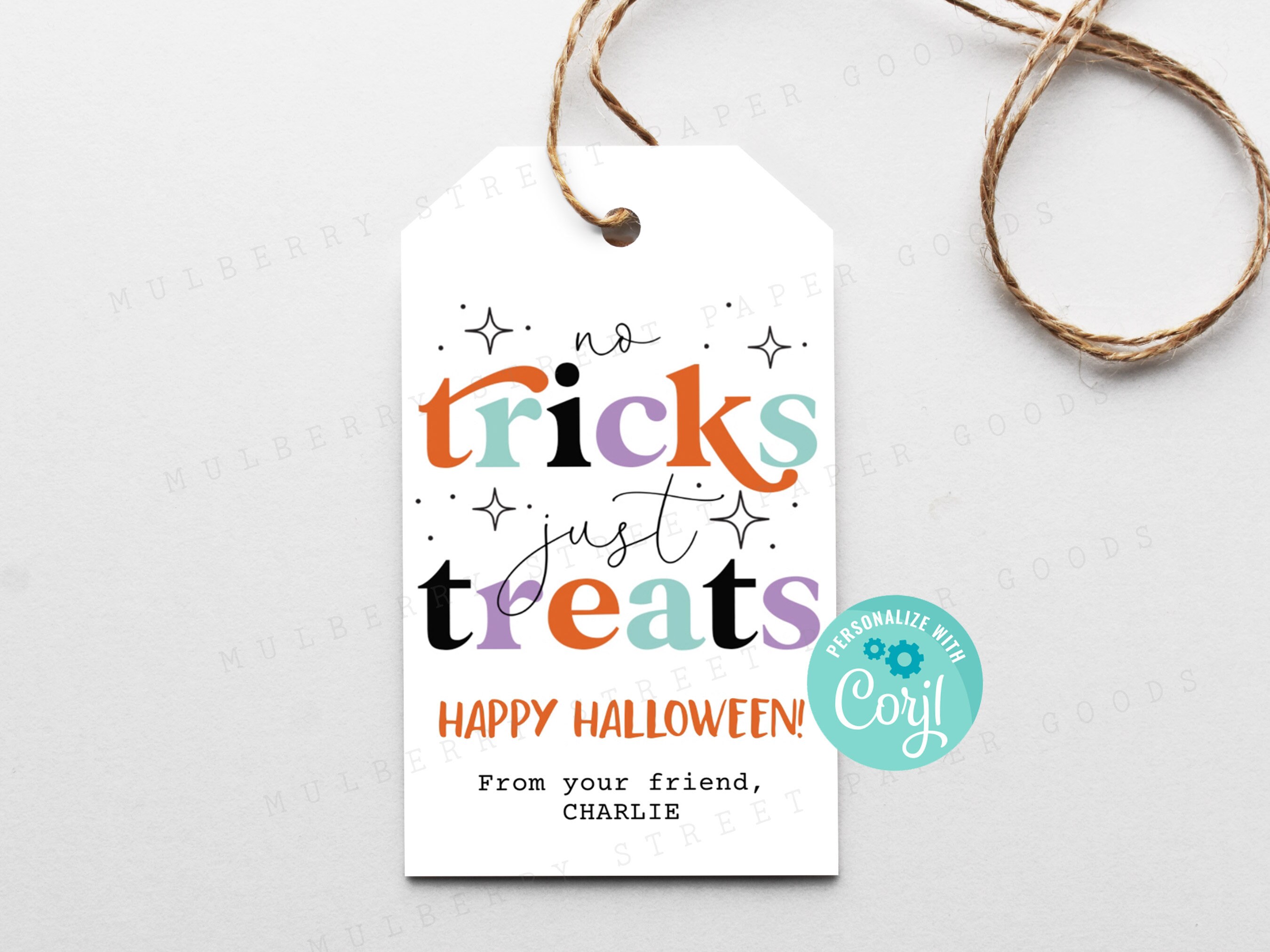 Printable No Tricks Just Treats Happy Halloween Gift Tag, Halloween ...
