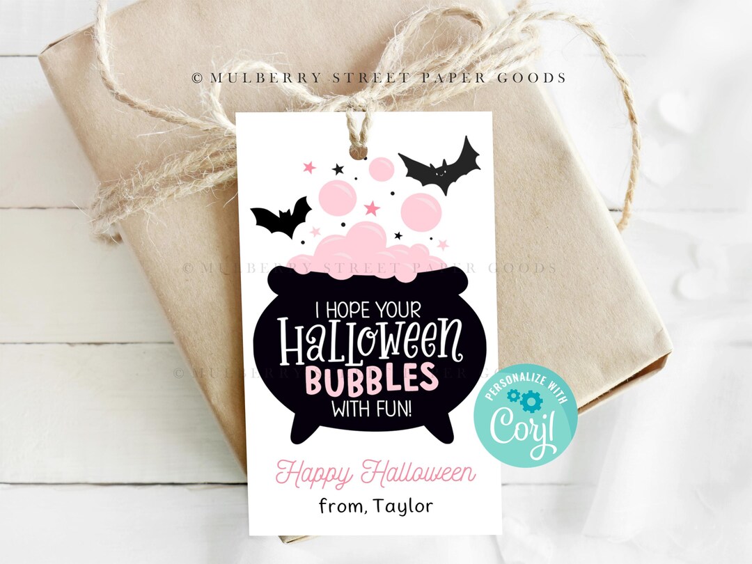 Halloween Printable Gift Tag Halloween Bubbles Tag Pink Halloween Treat ...