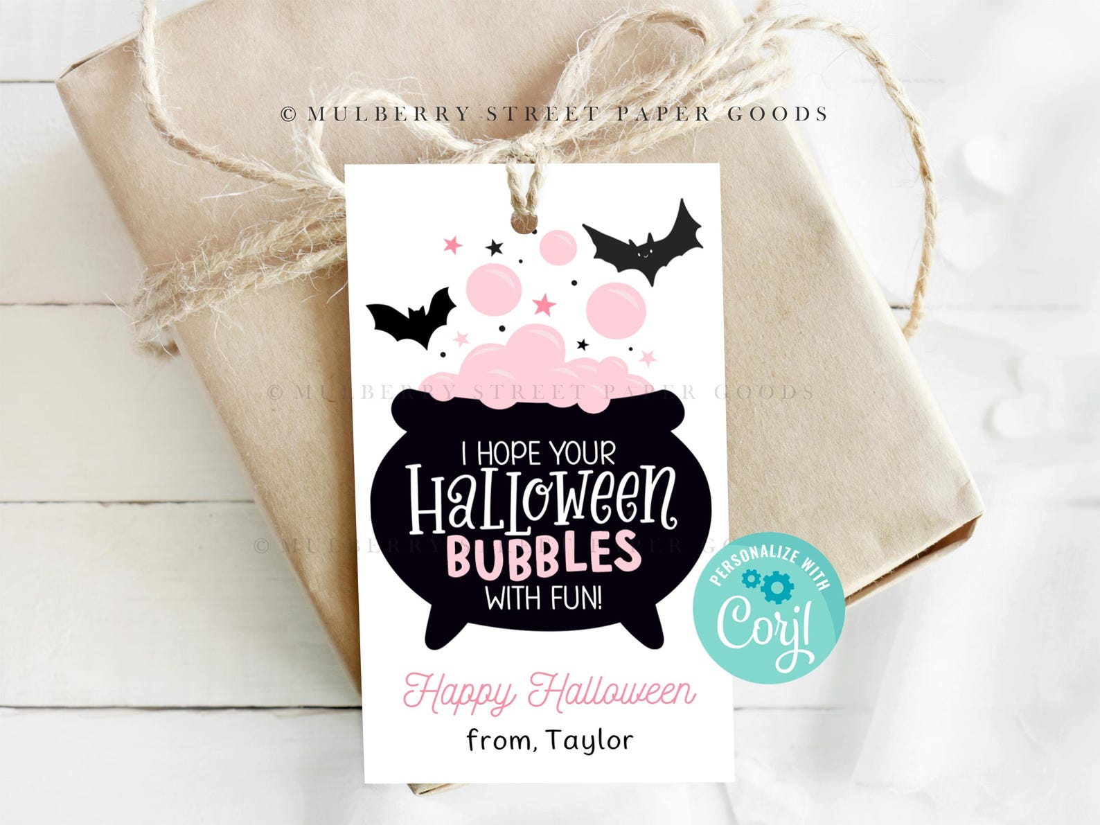 Halloween Printable Gift Tag Halloween Bubbles Tag Pink Halloween Treat ...