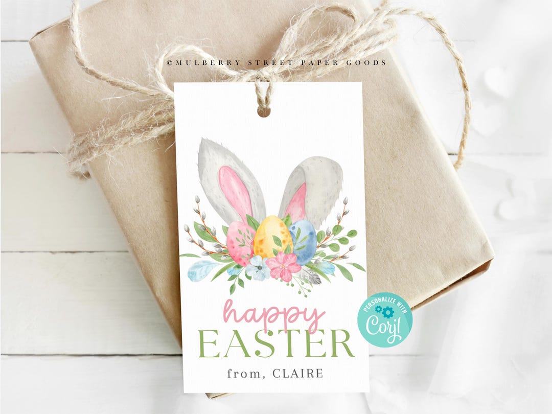 Printable Easter Bunny Gift Tag, All Text Editable Using Corjl, Instant ...