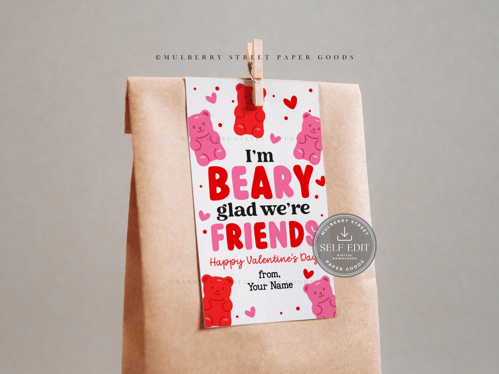 Beary Glad We Are Friends Valentine's Day Gift Tag Printable Digital ...