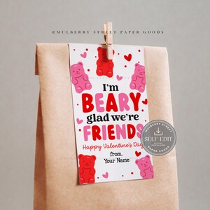 Beary Glad We Are Friends Valentine's Day Gift Tag Printable Digital ...