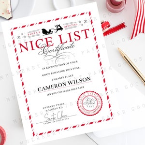 Printable Santa Claus Nice List Certificate, Editable Santa's Official ...