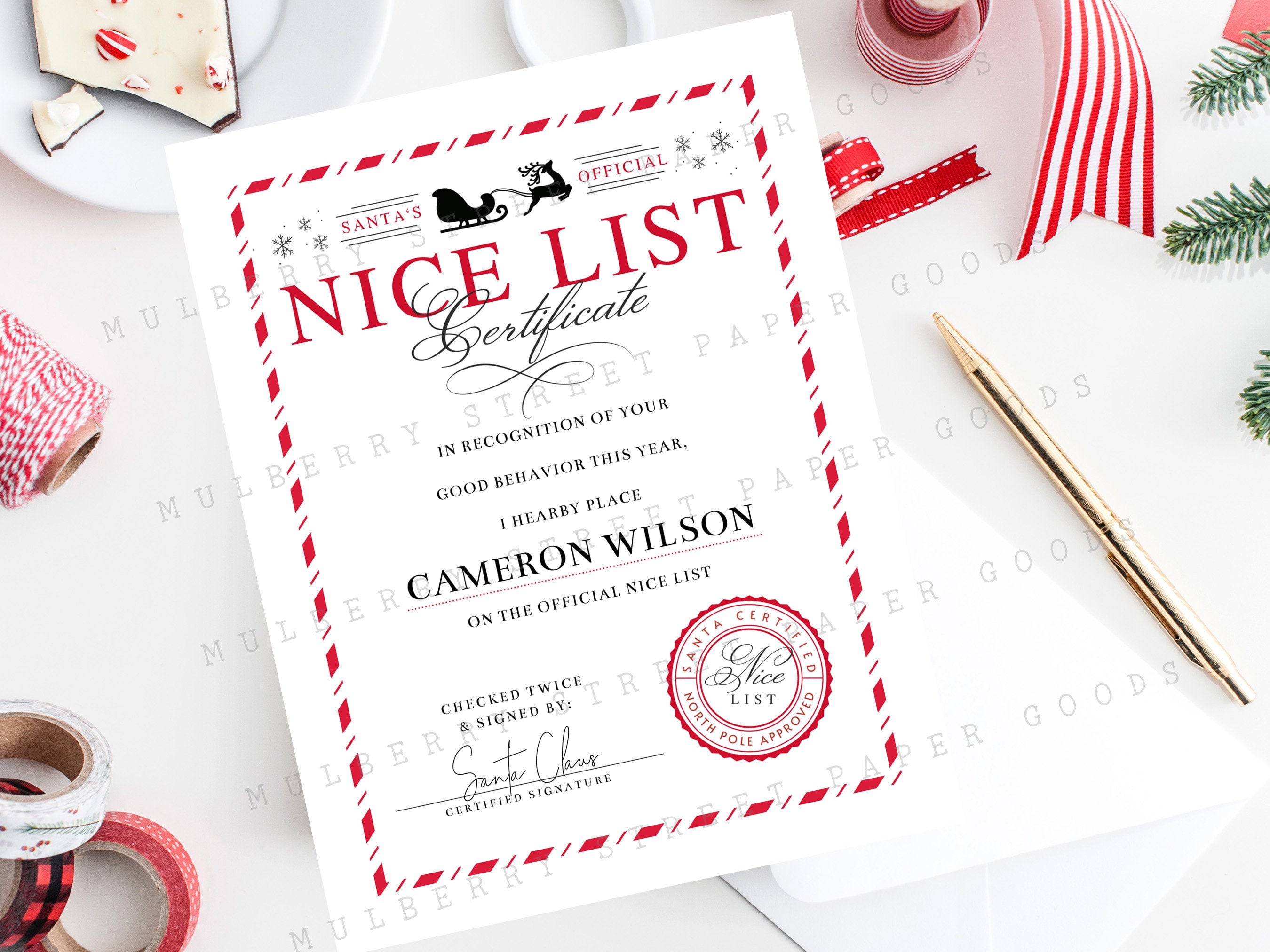 Printable Santa Claus Nice List Certificate, Editable Santa's Official ...
