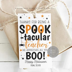 Printable Spooktacular Teacher Halloween Gift Tag, School Halloween ...
