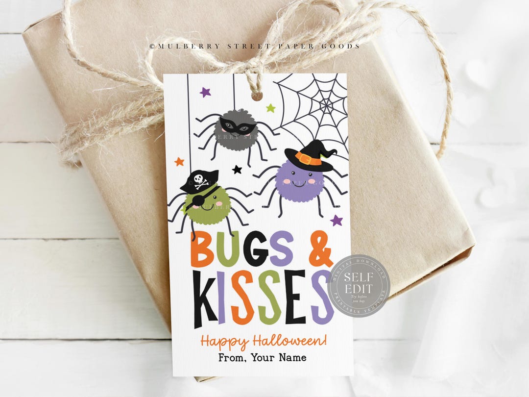 Bugs & Kisses Halloween Gift Tag Printable Digital Download Halloween ...