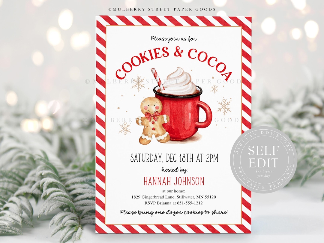Cookies & Cocoa Christmas Party Invitation Printable Editable Christmas ...