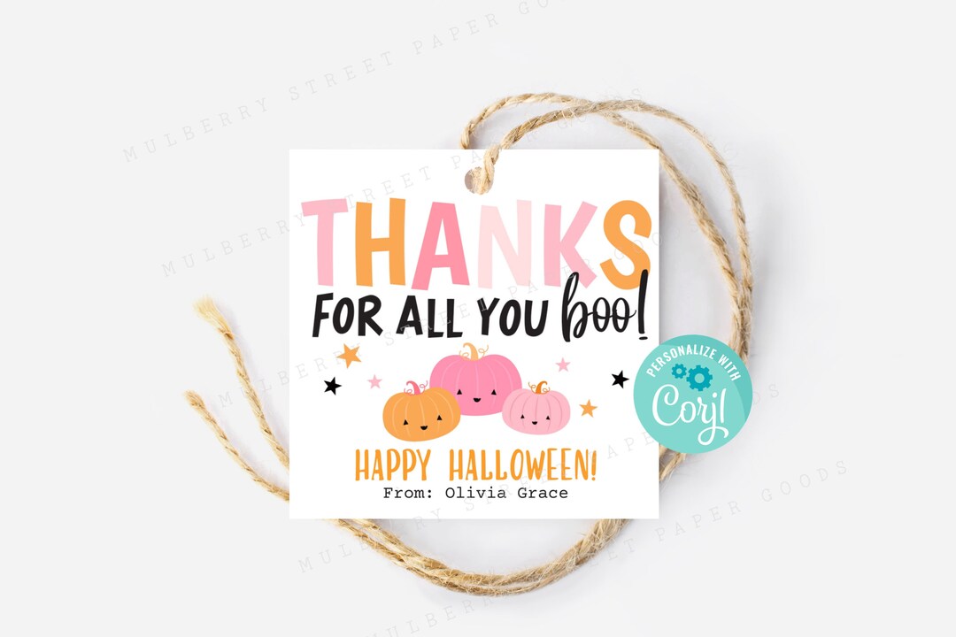 Printable Thanks for All You Boo Halloween Gift Tag, Halloween Thank ...