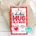 Printable Valentine Hug in a Mug Gift Tag Hot Cocoa Valentine's Day ...