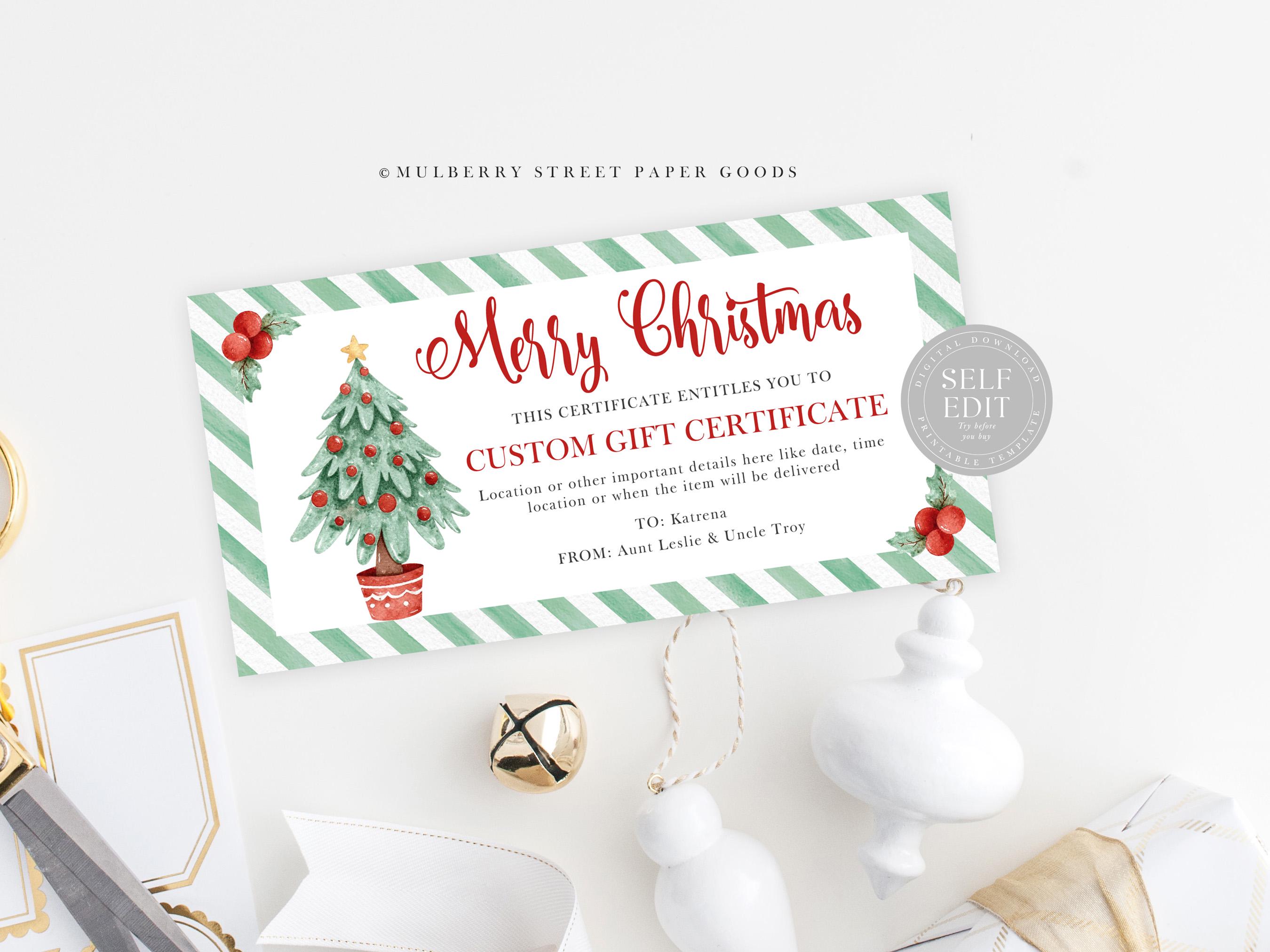 Editable Christmas Gift Certificate Template Digital Gift Voucher ...
