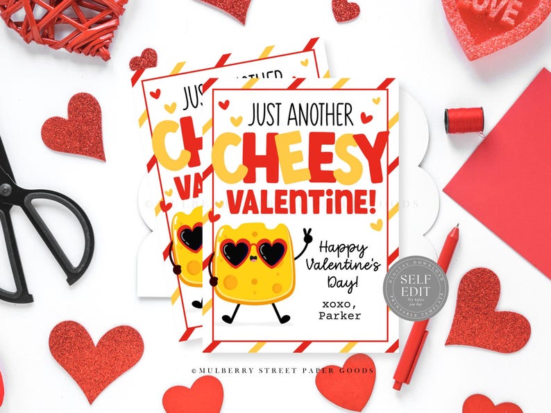 Cheesy Valentine Card Printable Cheese Classroom Valentine Card Canva ...