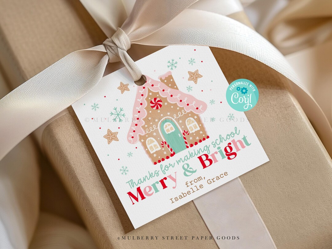 Editable Pink Gingerbread House Christmas Gift Tag All Text Editable ...