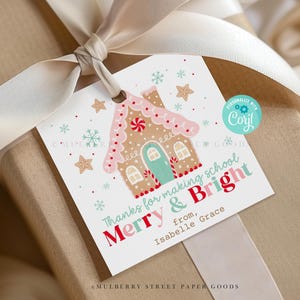 Editable Pink Gingerbread House Christmas Gift Tag All Text Editable ...