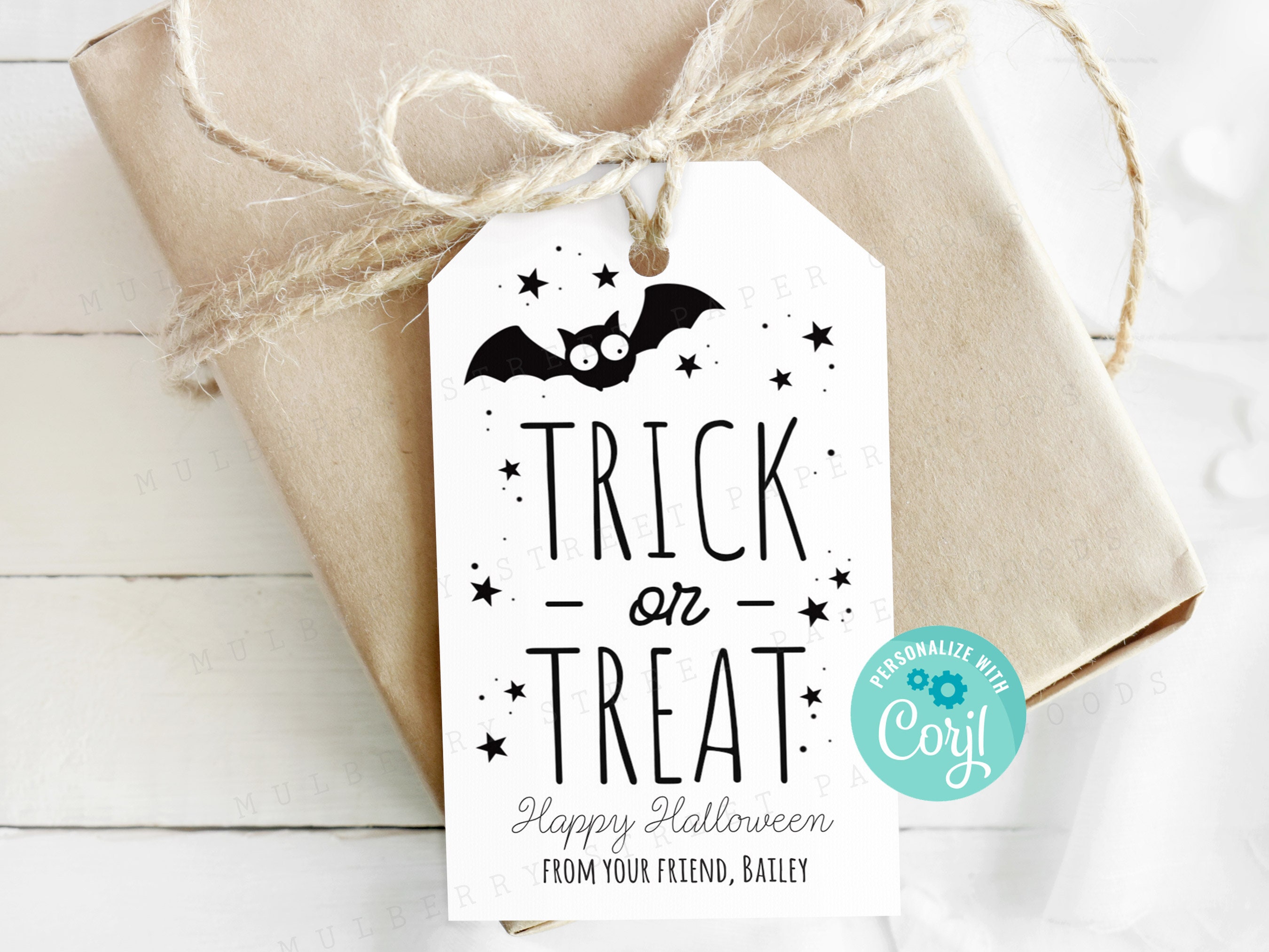 Printable Treat Bat Halloween Tag, Trick or Treat Printable Bag Tag ...