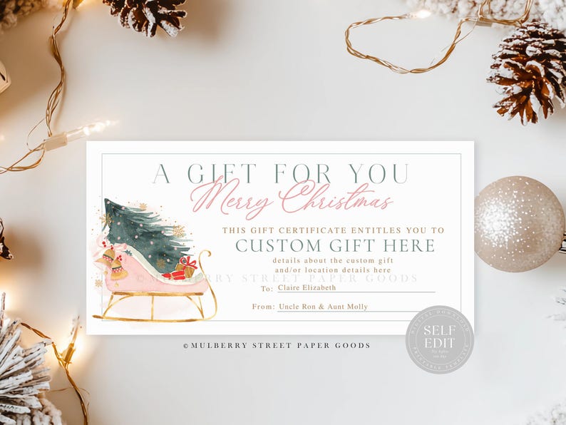 Editable Christmas Custom Gift Certificate Printable, Customizable Gift ...
