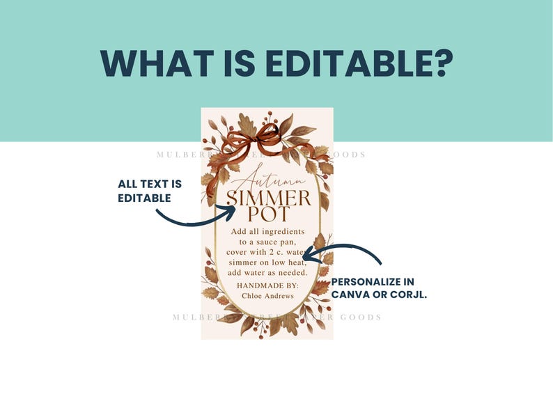 Editable Autumn Simmer Pot Gift Tag Printable Digital Download Handmade ...