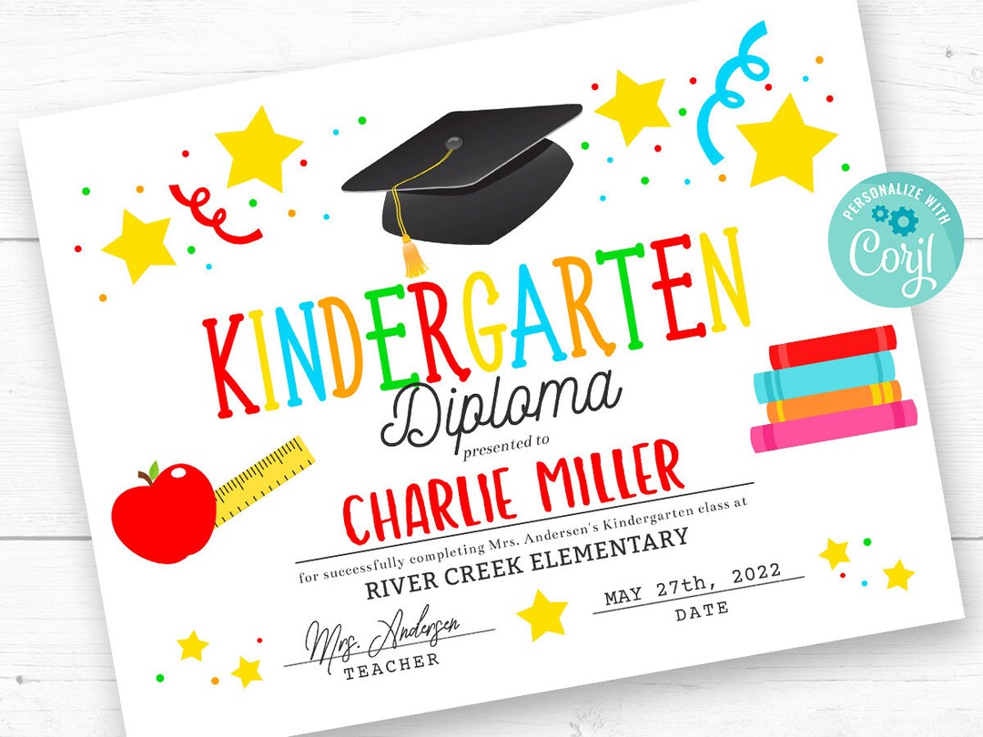 Printable Kindergarten Diploma, Editable School Diploma Certificate ...