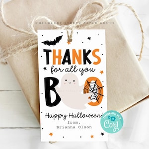 Thanks for All You Boo Halloween Gift Tag Printable Cute Ghost Teacher ...