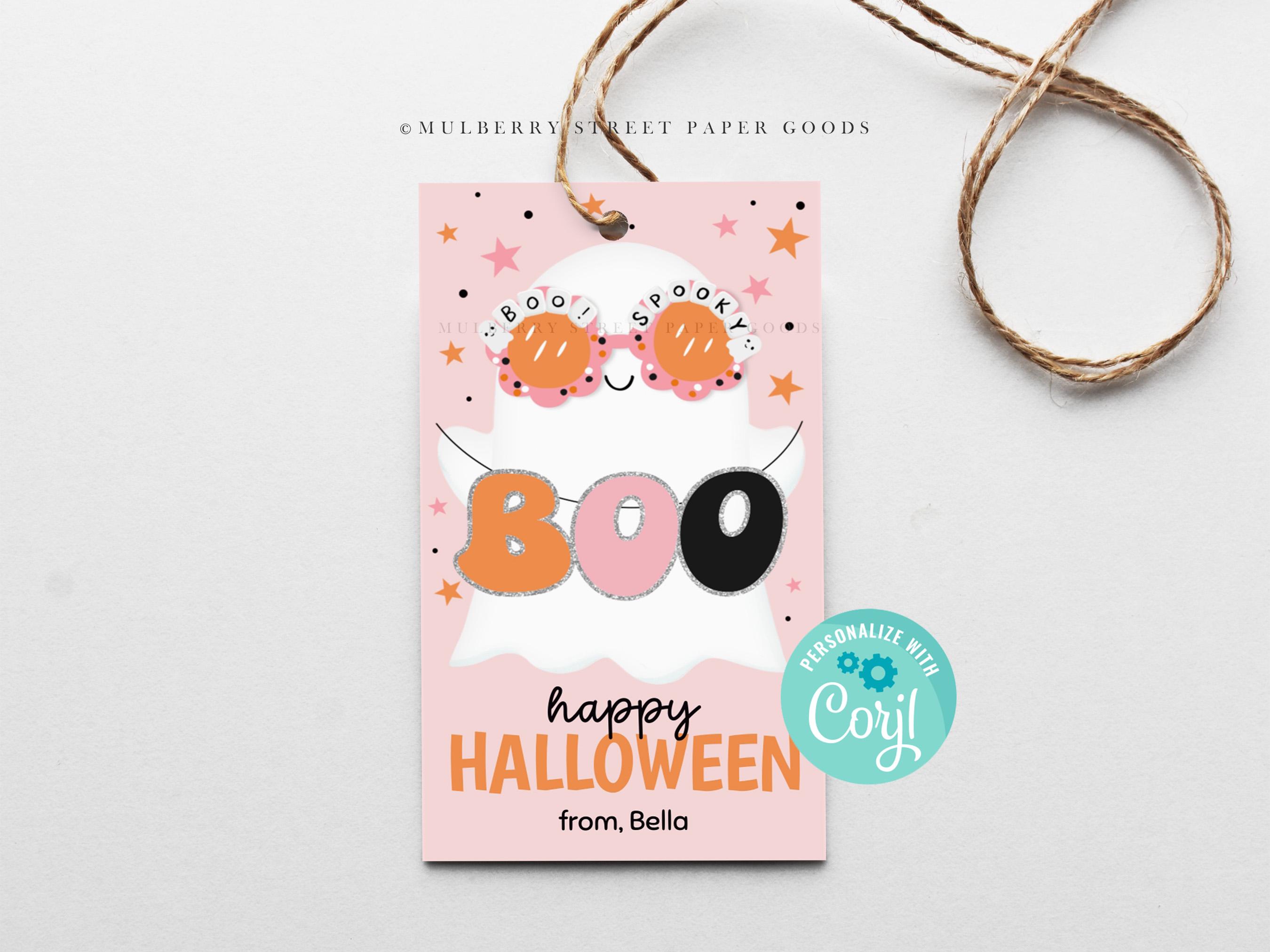Editable Halloween Gift Tag Printable Cute Trendy Ghost Pink Halloween ...