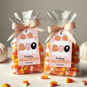 Editable Halloween Gift Tag Printable Cute Trendy Ghost Pink Halloween ...
