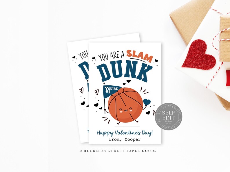 Basketball Valentine Card Canva Template Slam Dunk Basketball Classroom ...