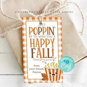 Fall Popcorn Gift Tag Template Printable Just Poppin by Happy Fall ...