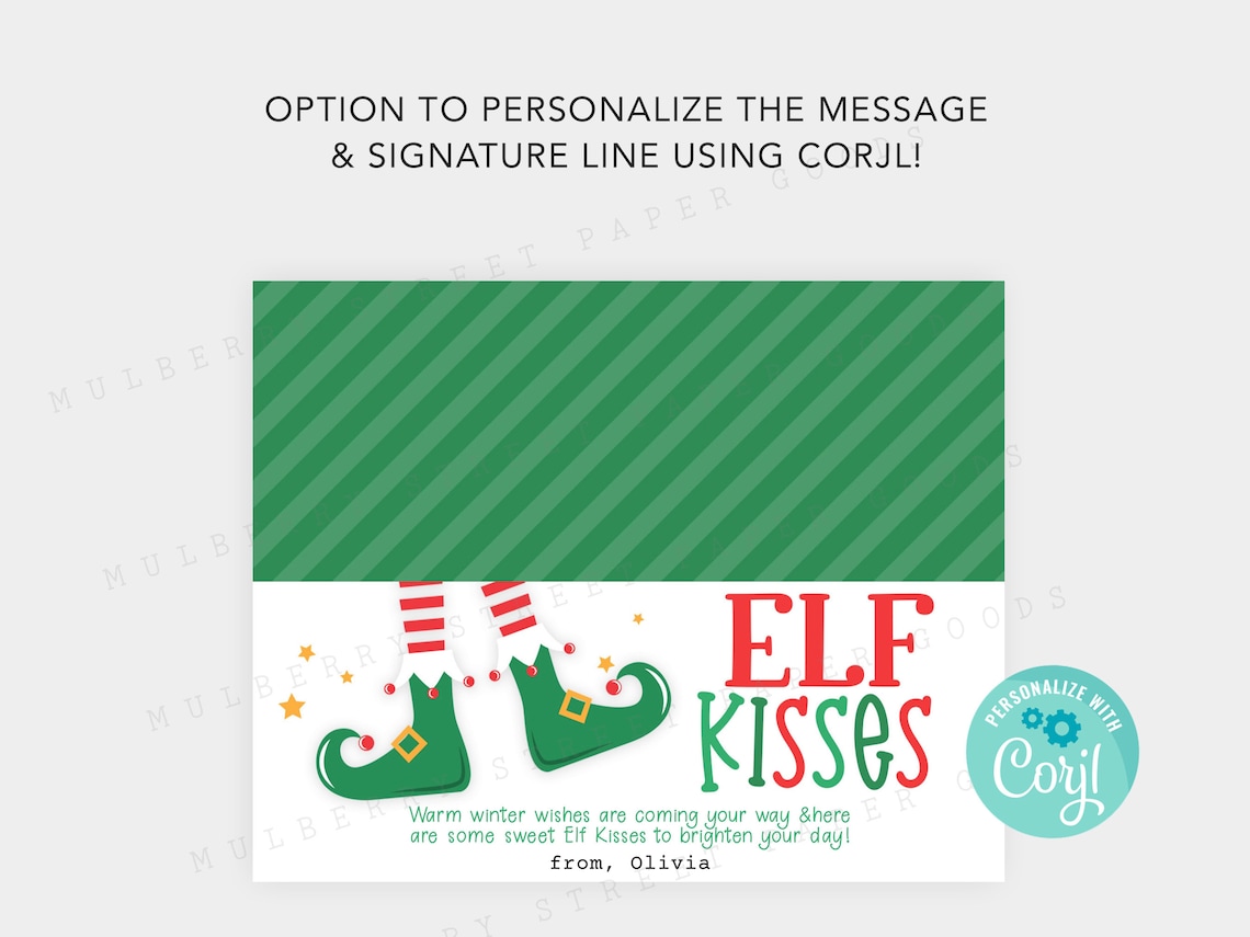Elf Kisses Bag Topper Printable, Christmas Gift Bag Topper ...
