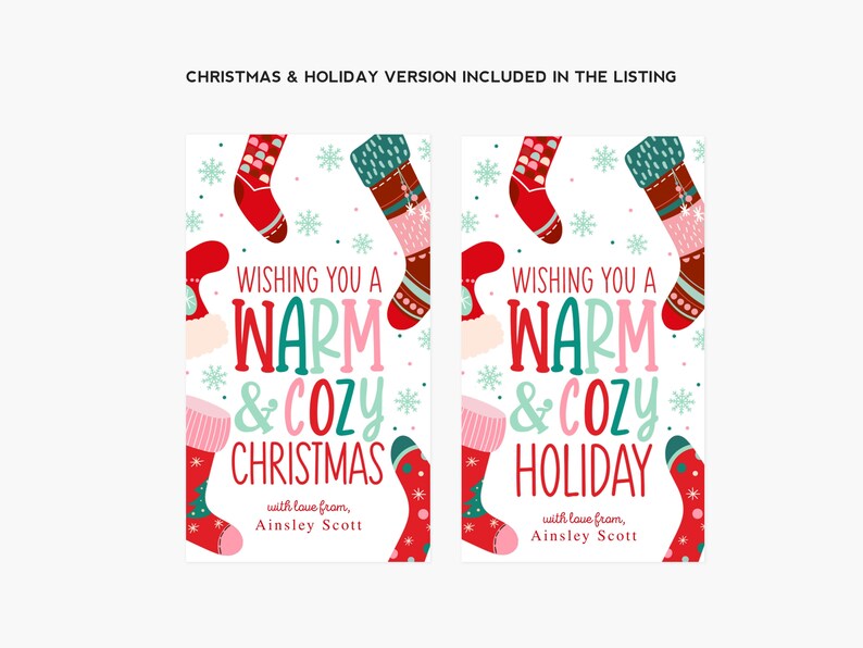 Wishing You a Warm and Cozy Christmas Gift Tag Printable, Fuzzy Socks ...
