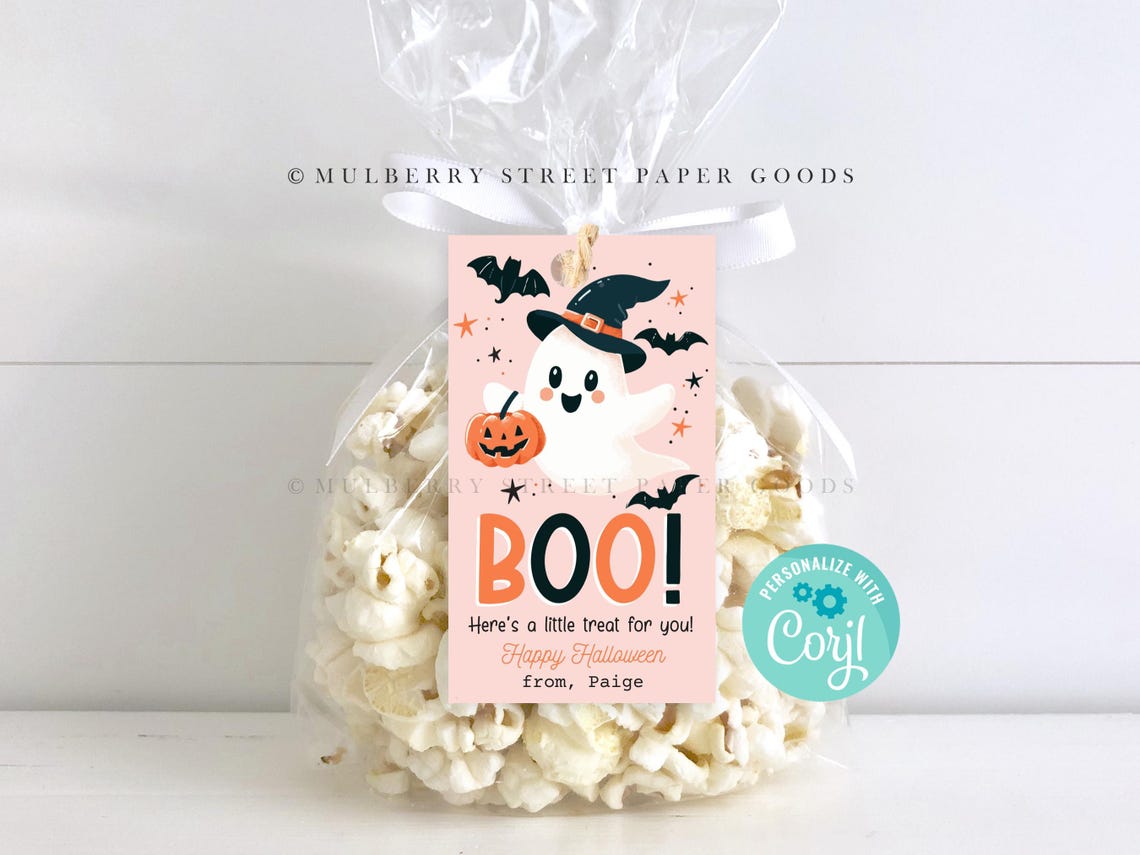 Printable Halloween Treat Tag Pink Halloween Boo Bag Tag Classroom ...