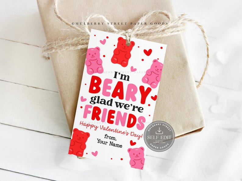 Beary Glad We Are Friends Valentine's Day Gift Tag Printable Digital ...