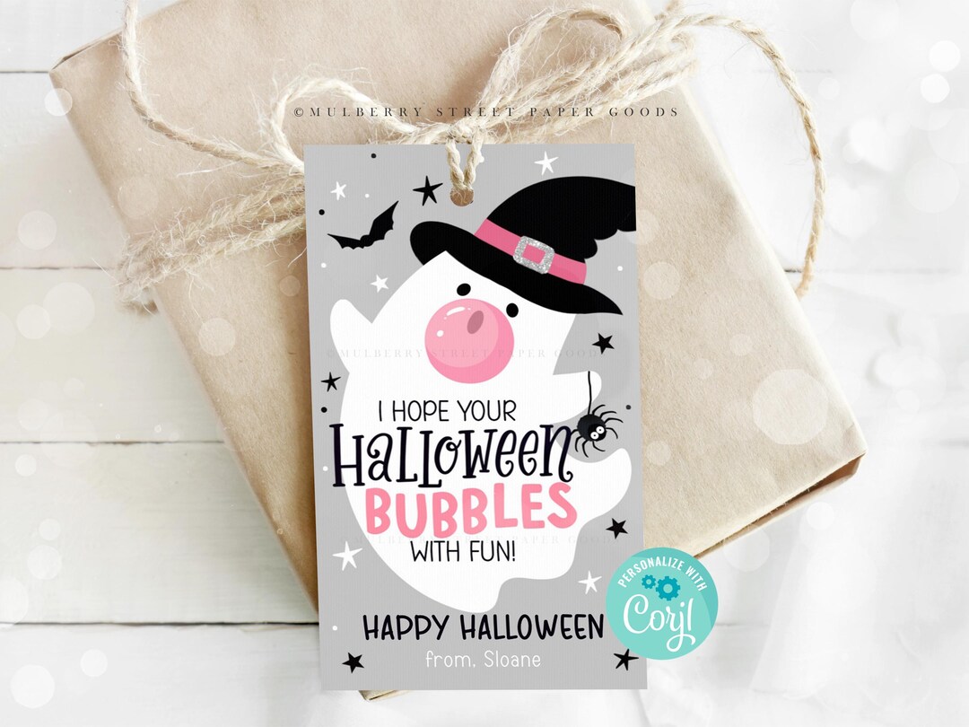 Halloween Bubbles Gift Tag Printable Cute Ghost Bubble Gum Halloween ...