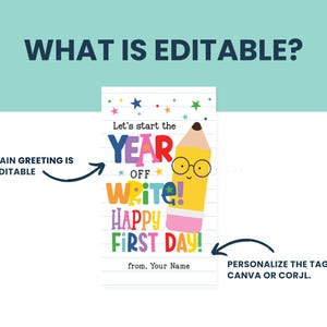 Printable Back to School Gift Tags Canva Template Cute Pencil First Day ...