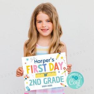 Editable First Day of School Sign, Back to School Grade Sign, Digital ...
