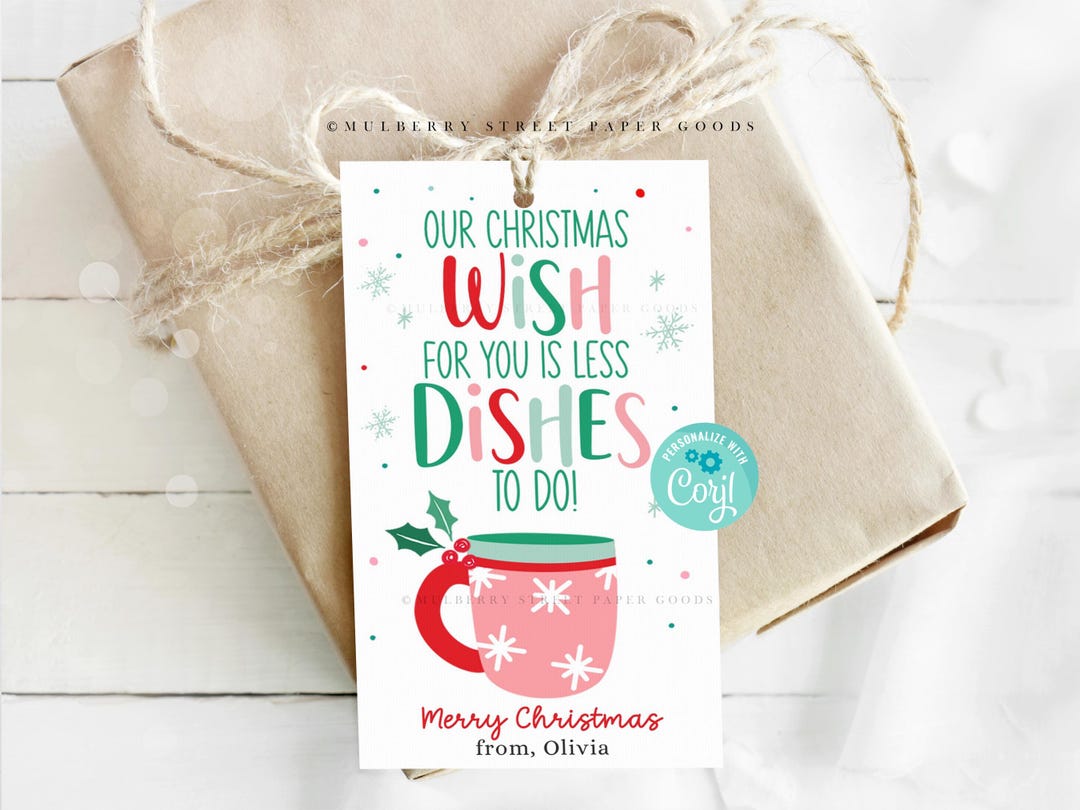 Christmas Wish Less Dishes Gift Tag Printable Instant Download Hostess ...