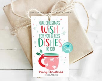Christmas Wish Less Dishes Gift Tag Printable Instant Download Hostess ...