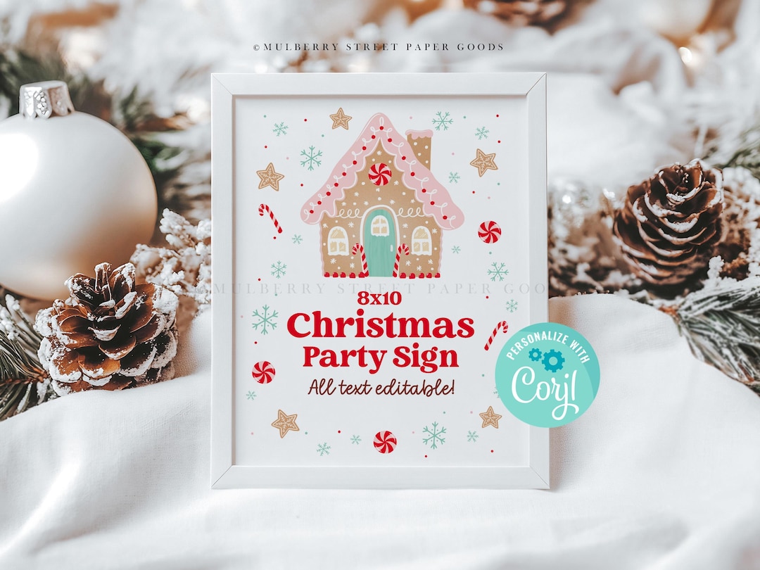 Editable Christmas Party Sign Printable Gingerbread House Decorating ...