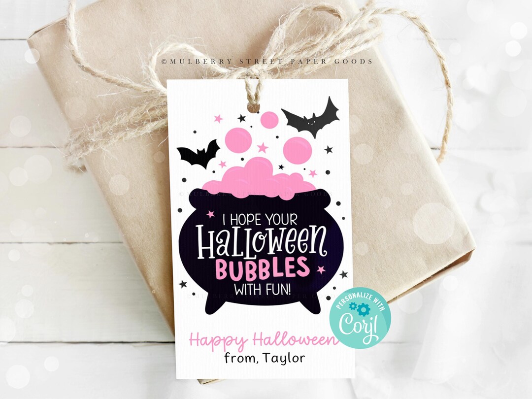 Halloween Bubbles Gift Tag Printable Instant Download Pink Halloween ...