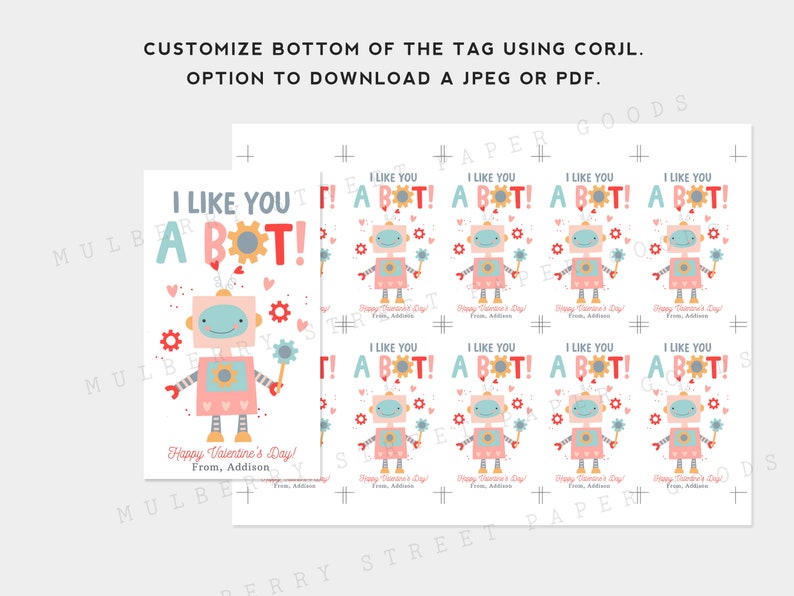 Printable I Like You A Bot Robot Valentine's Day Card - Etsy
