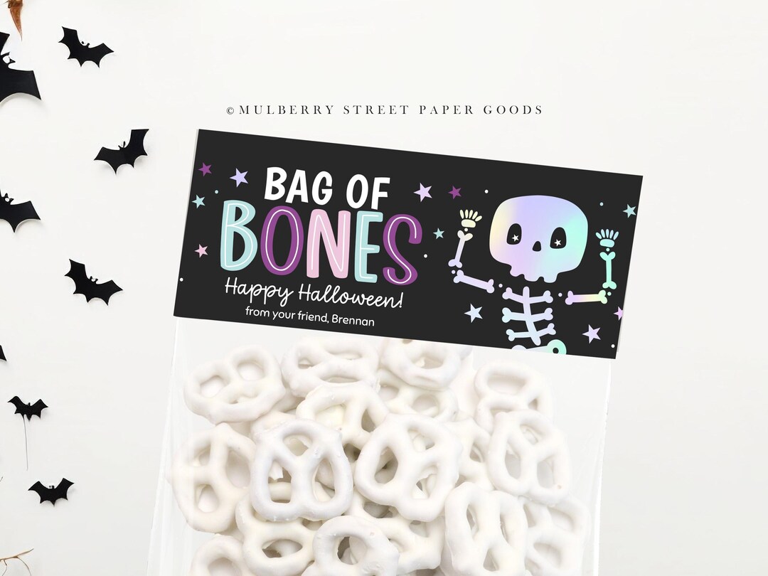 Halloween Bag of Bones Treat Topper Printable Instant Download Trendy ...