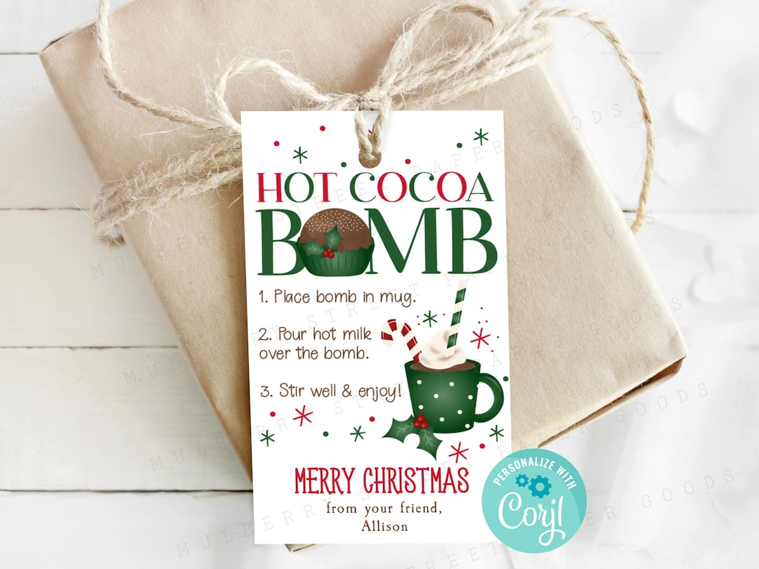 Printable Hot Cocoa Bomb Gift Tag, Christmas Hot Chocolate Bomb ...