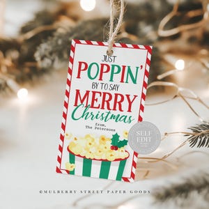Christmas Popcorn Gift Tag, Holiday Popcorn Treat Bag Tag Printable ...