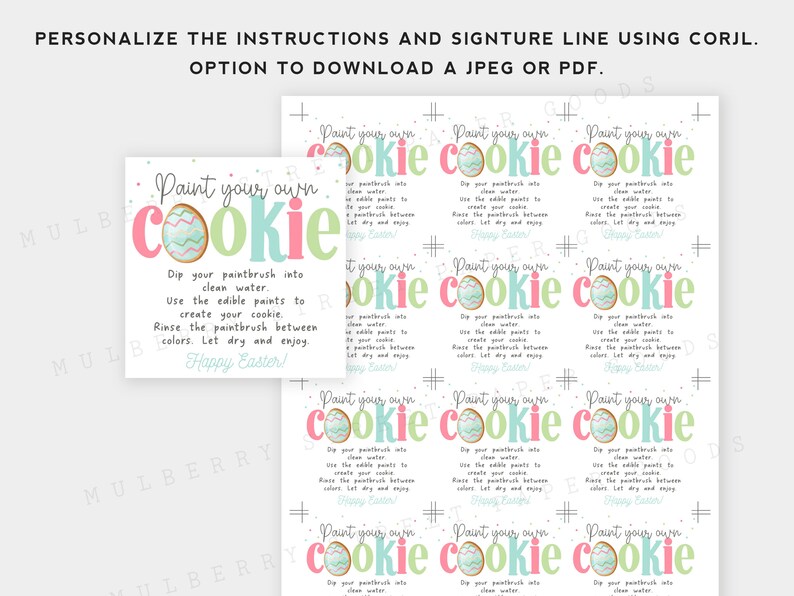 Printable Paint Your Own Cookie Instructions Tag, Easter Activity Paint ...