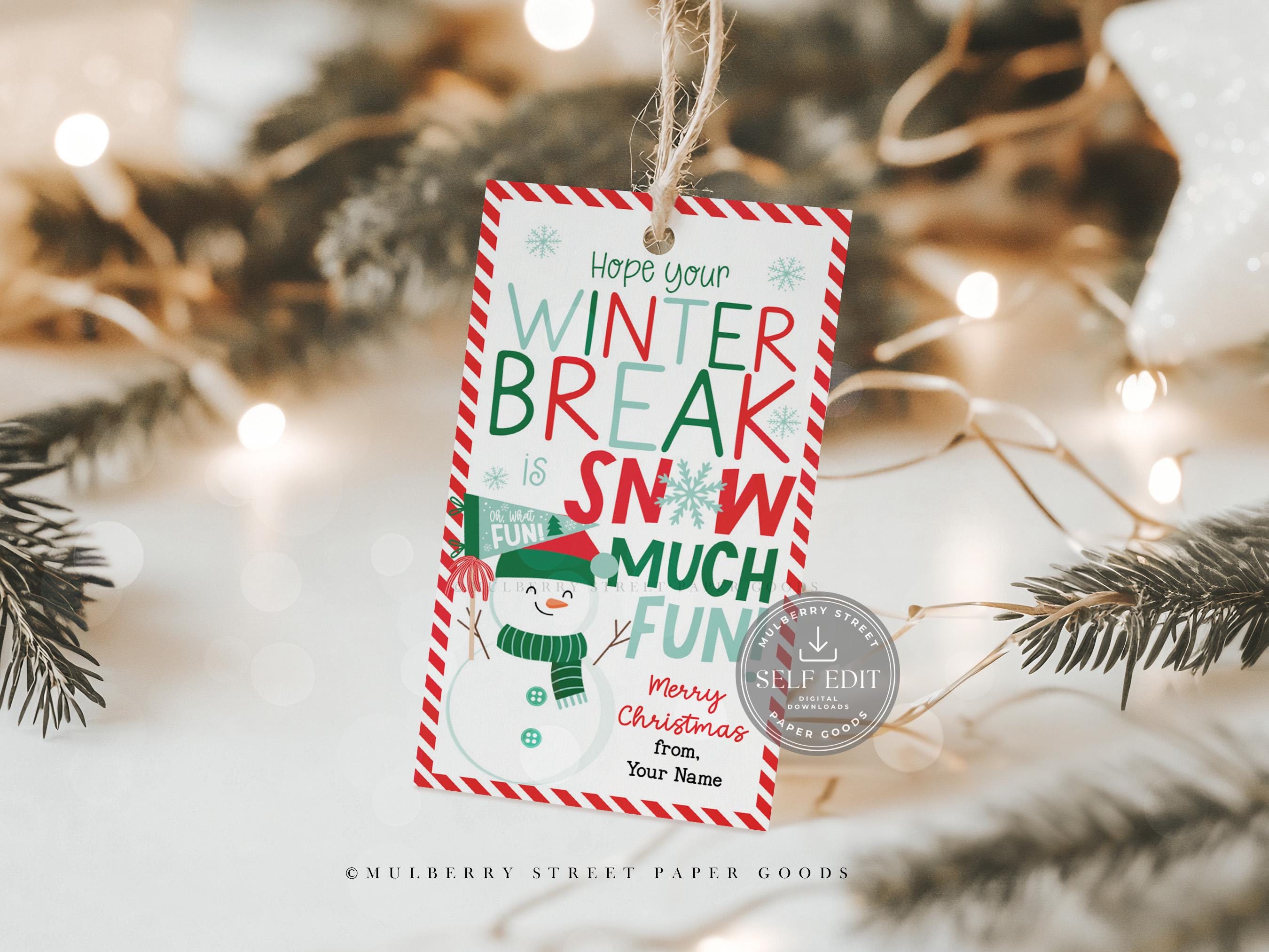Snowman Winter Break Gift Tag Printable Digital Download Canva Template ...