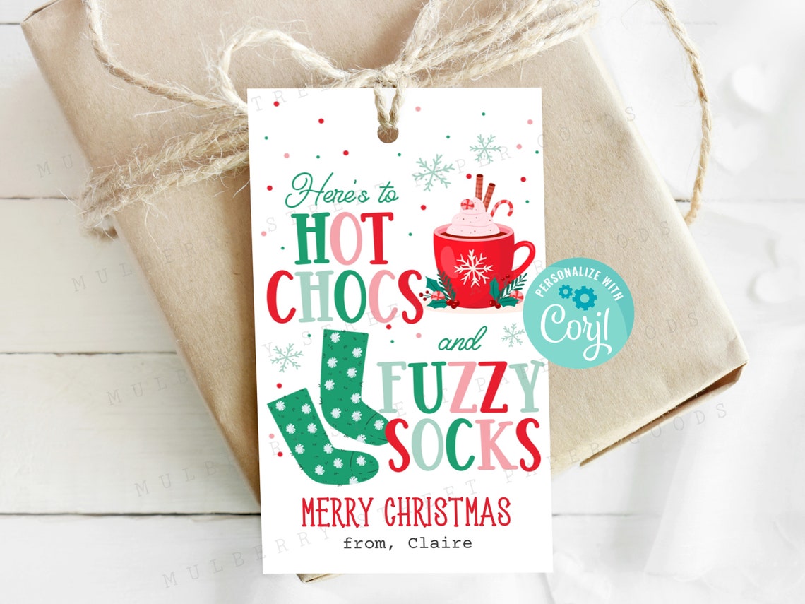 Printable Hot Chocolate and Fuzzy Socks Christmas Gift Tag, Secret ...