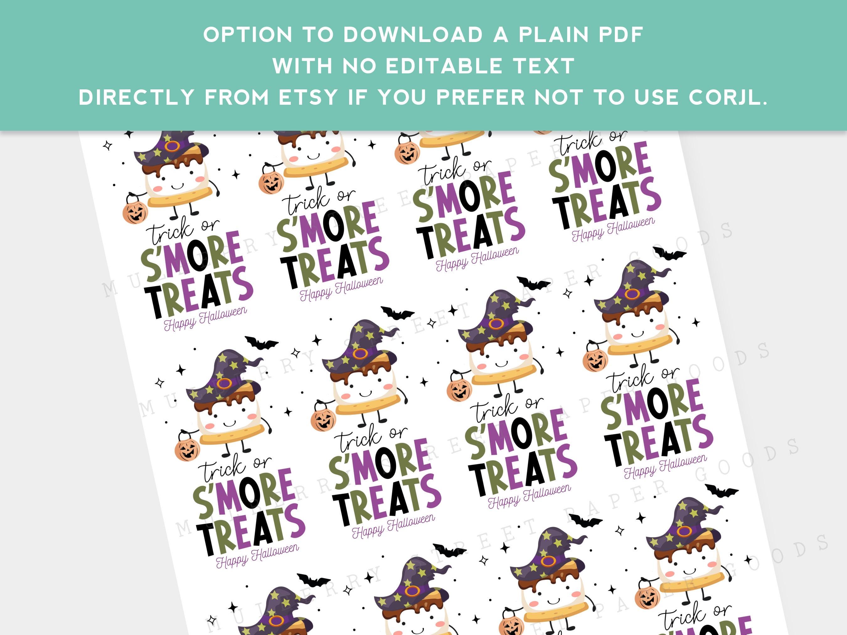 Halloween Printable Gift Tag Trick or S'more Treats Tag Halloween Gift ...