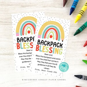 Backpack Blessing Printable Gift Tag, Editable Back to School Blessed Backpack Tag, First Day of ...
