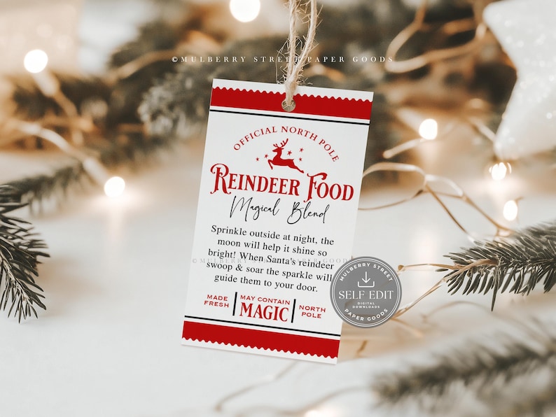 Santa's Reindeer Food Gift Tag Printable Digital Download Canva ...