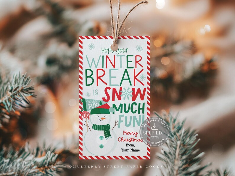 Snowman Winter Break Gift Tag Printable Digital Download Canva Template ...